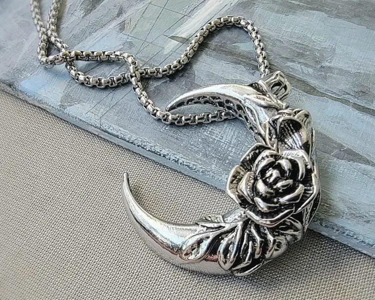 Crescent Moon Flower Gothic Necklace - Oddities For Sale has unique