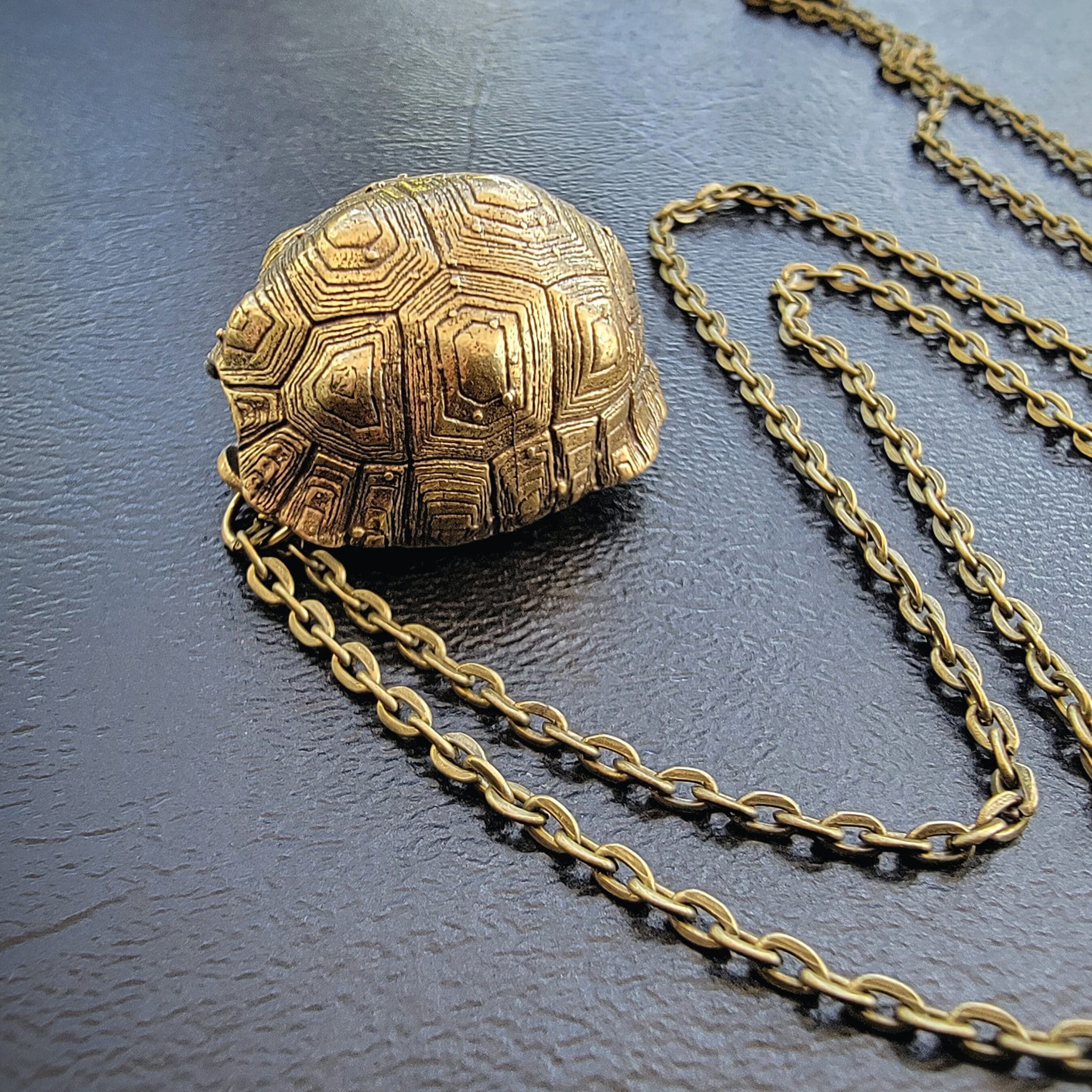 Brass Turtle Shell Necklace, Bell Pendant - Oddities For Sale has unique