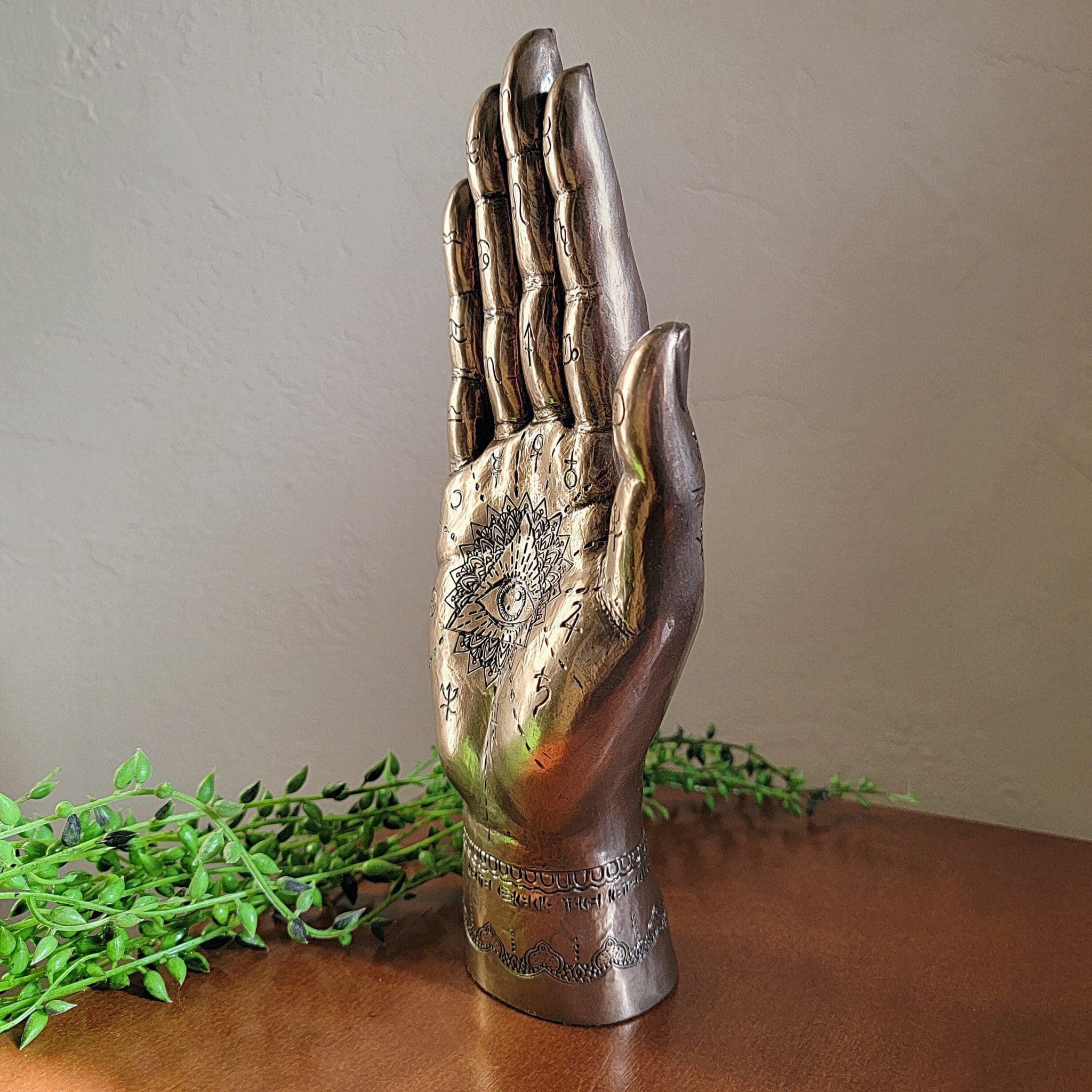 Bronze Hamsa Palmistry Hand, Protection and Good luck Statue - Oddities ...
