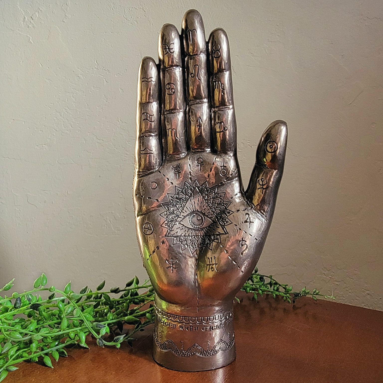 Bronze Hamsa Palmistry Hand, Protection and Good luck Statue - Oddities ...