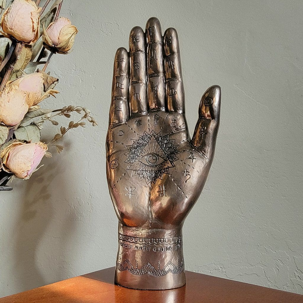 Bronze Hamsa Palmistry Hand, Protection and Good luck Statue - Oddities ...