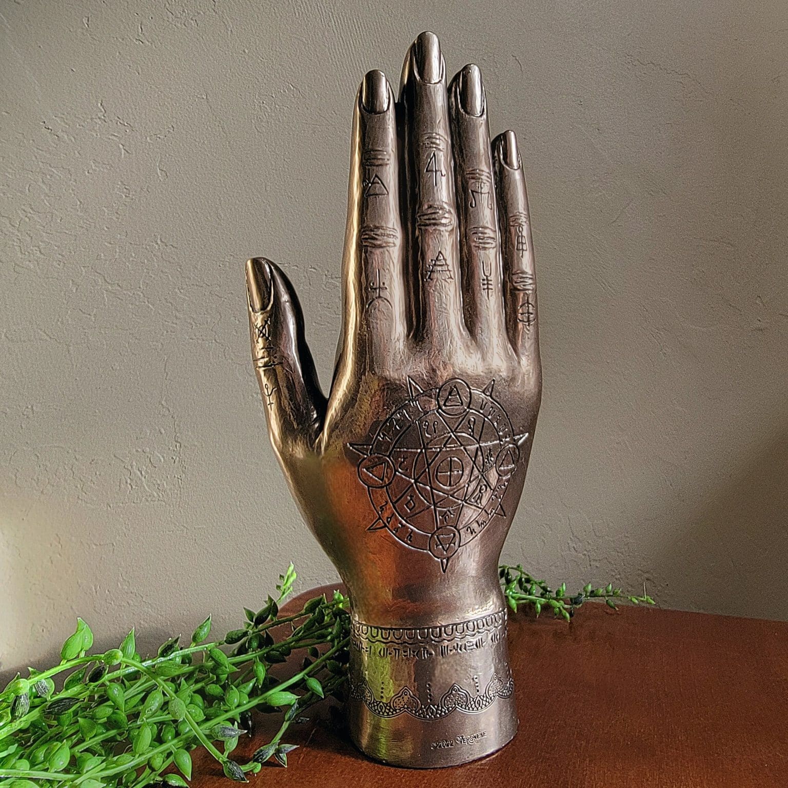 Bronze Hamsa Palmistry Hand, Protection and Good luck Statue - Oddities ...