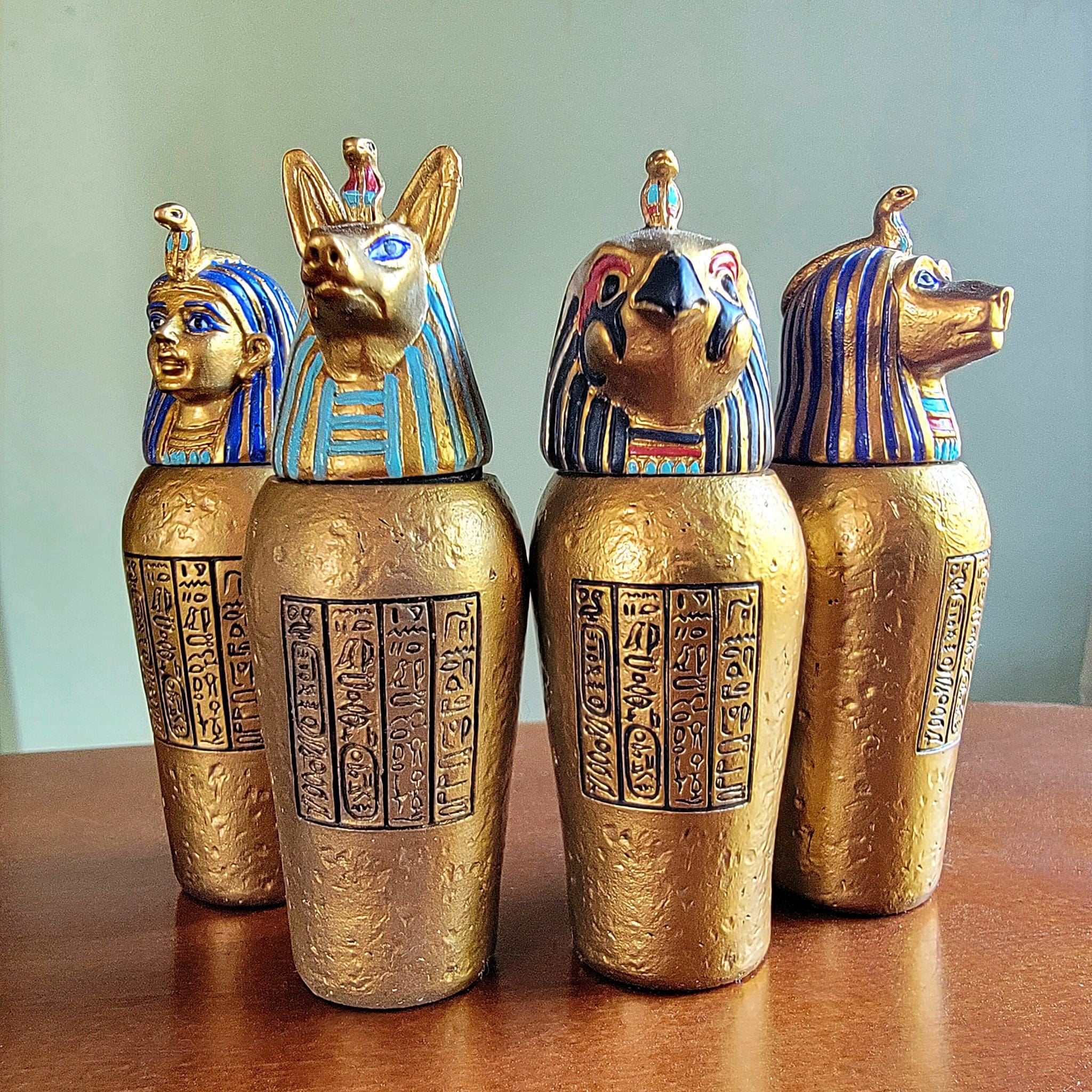 Egyptian Canopic Jar Set, Imsety, Qebehsenuef, Duamutef, Hapy ...