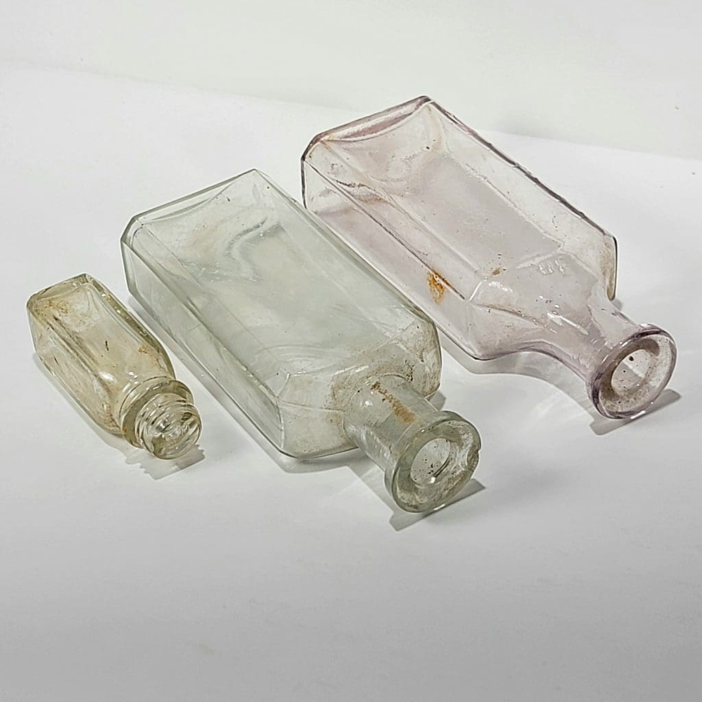 3 Vintage Glass Bottles, Tricolor Apothecary Set A - Oddities For Sale ...
