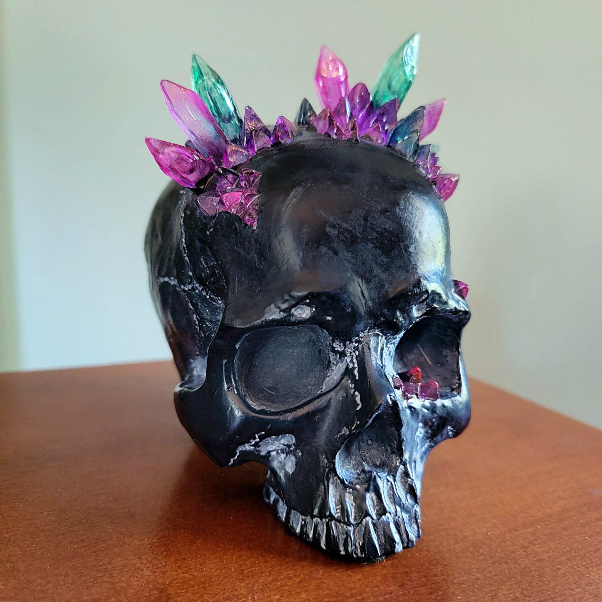 Dark Crystal Skull, Black Skull with Faux Crystal Cluster - Oddities ...