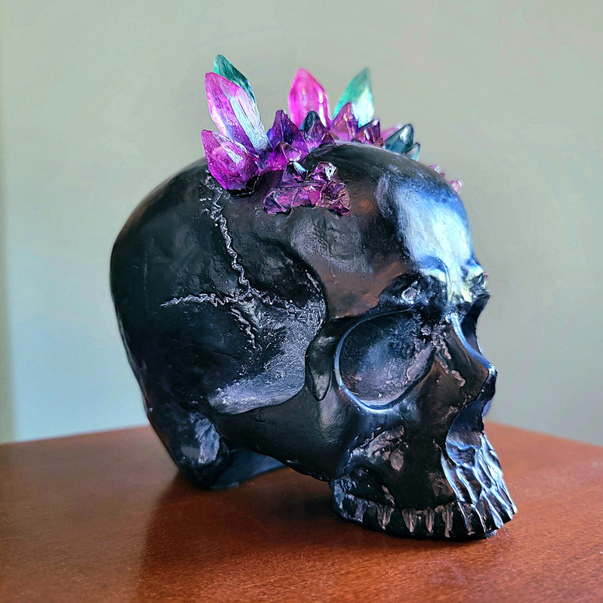 Dark Crystal Skull, Black Skull with Faux Crystal Cluster - Oddities ...
