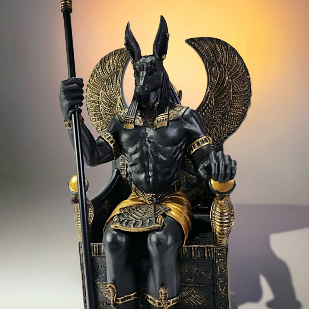 Large Anubis Statue, Black and Gold Egyptian God on Throne - Oddities ...