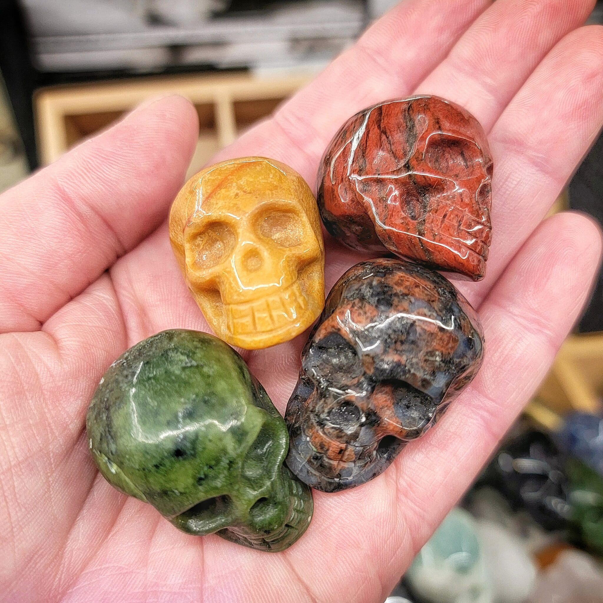 X4 Carved Gemstone Skulls, Mini Skull Mystery Set - Oddities For Sale ...